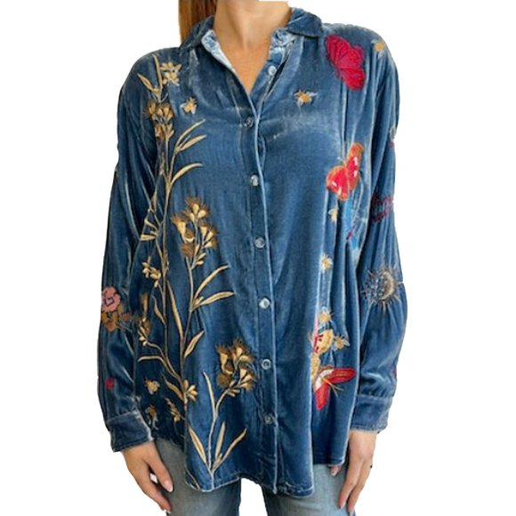 Johnny Was | Tops | Johnny Was Aria Oversized Shirt Floral Embroidery ...